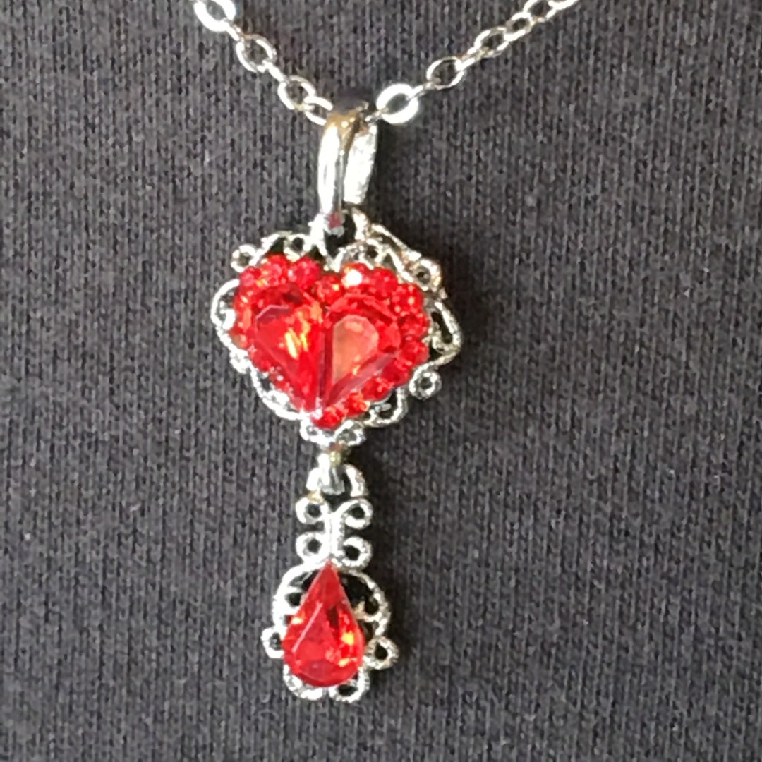 Victorian Reproduction Red Heart Necklace. Cut Heart Stone With Ring of ...