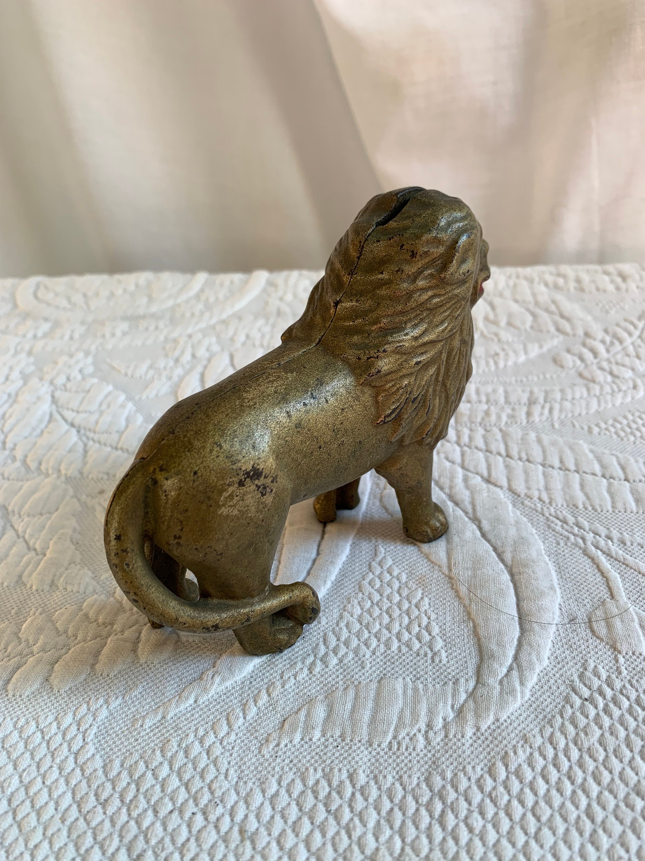Vintage Brass Lion Bank Figurine. Gold Brass Lion With Coin Slot on ...