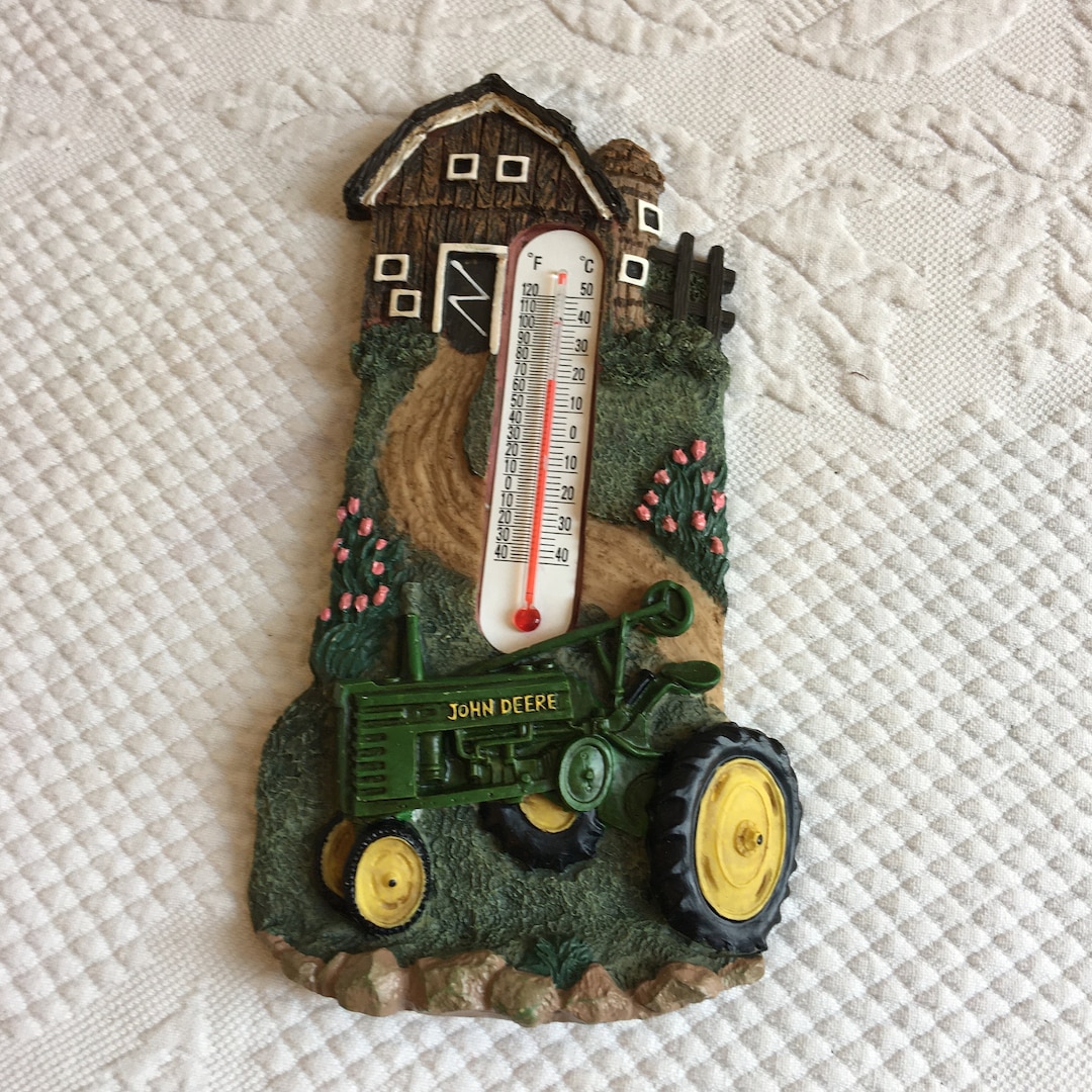 Vintage John Deere Tractor Thermometer. Handpainted Resin Farm Scene ...