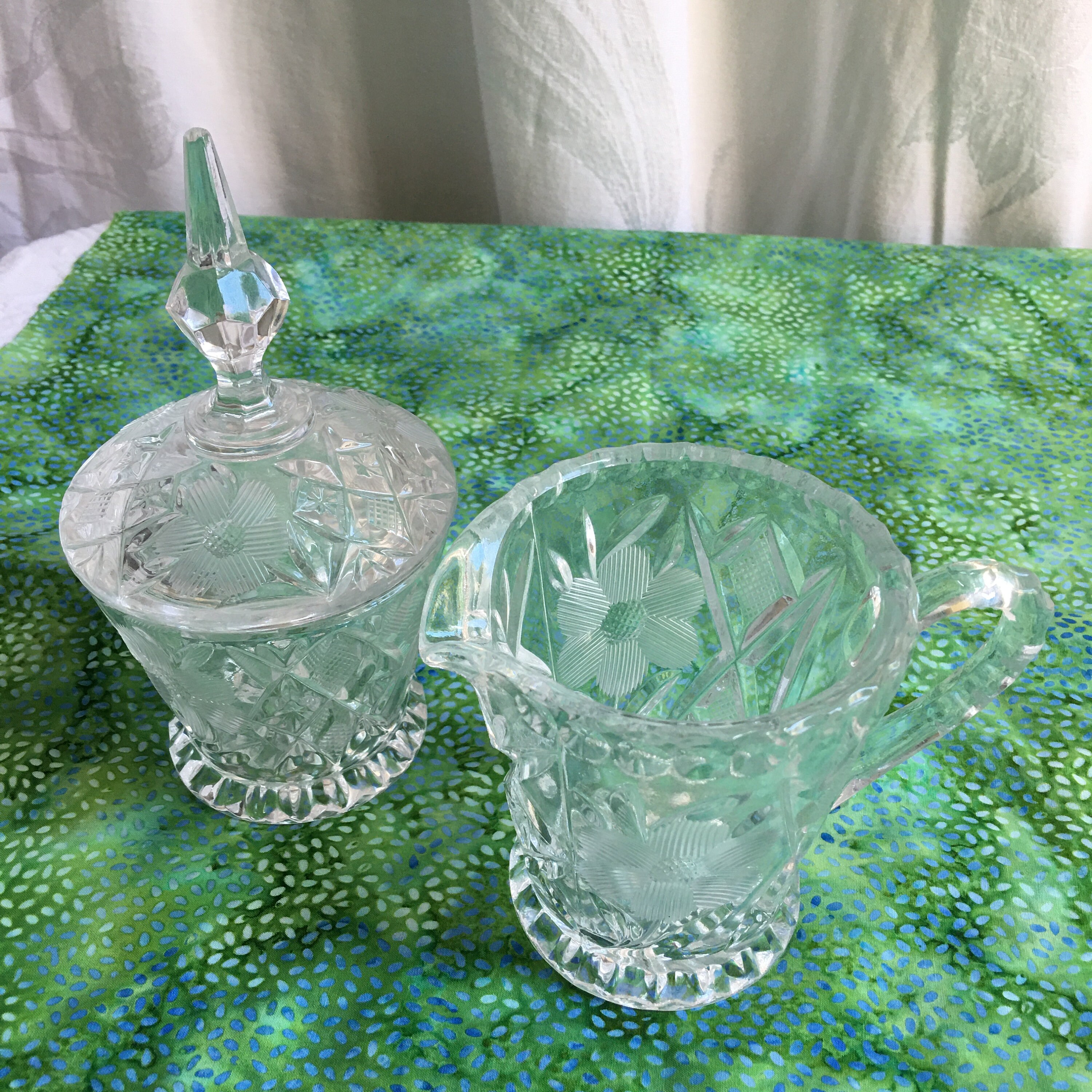 Vintage Cut Glass Crystal Cream Pitcher and Sugar Bowl With Tall ...