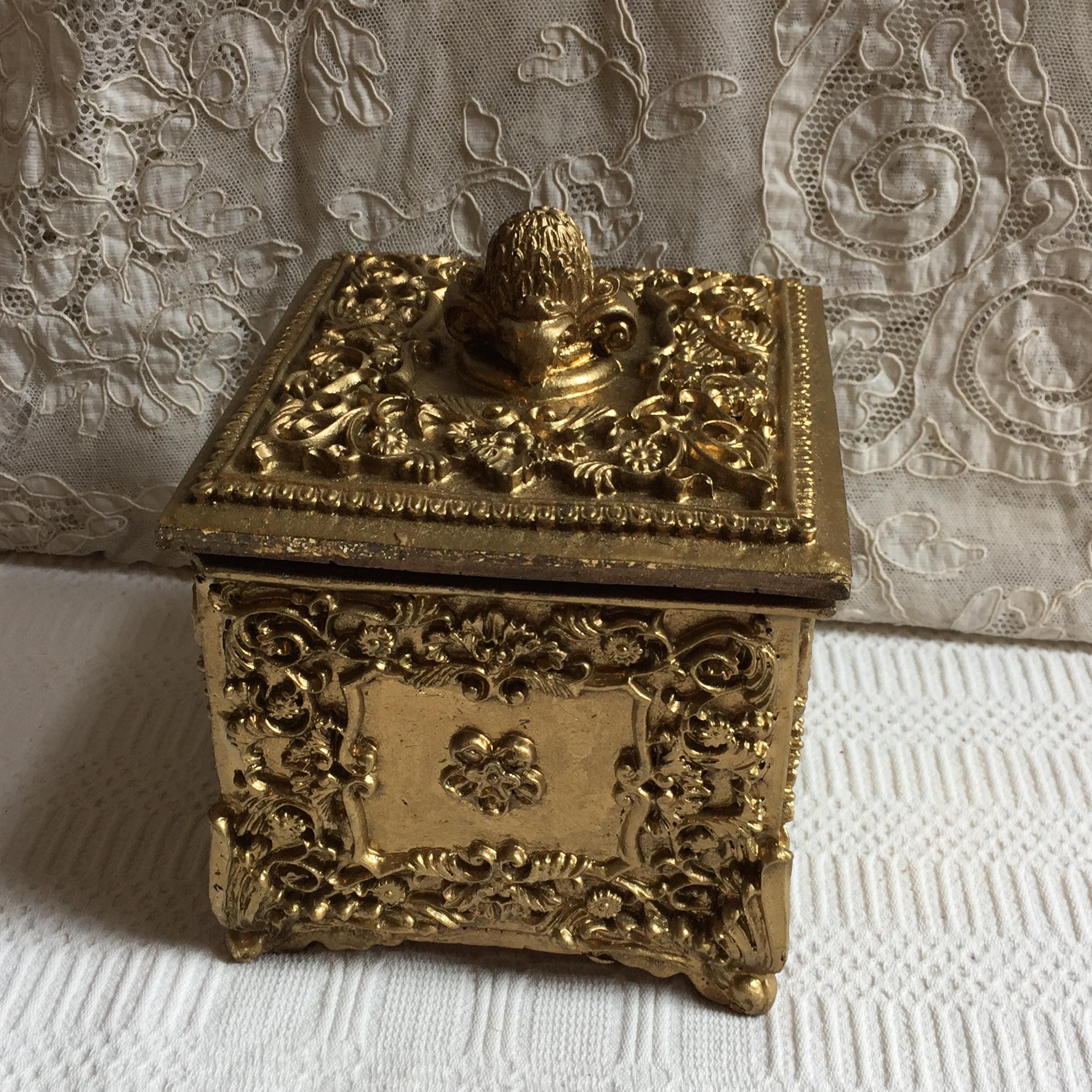 Vintage Gold Molded Composite Box With Legs on Bottom. Fancy Molded ...