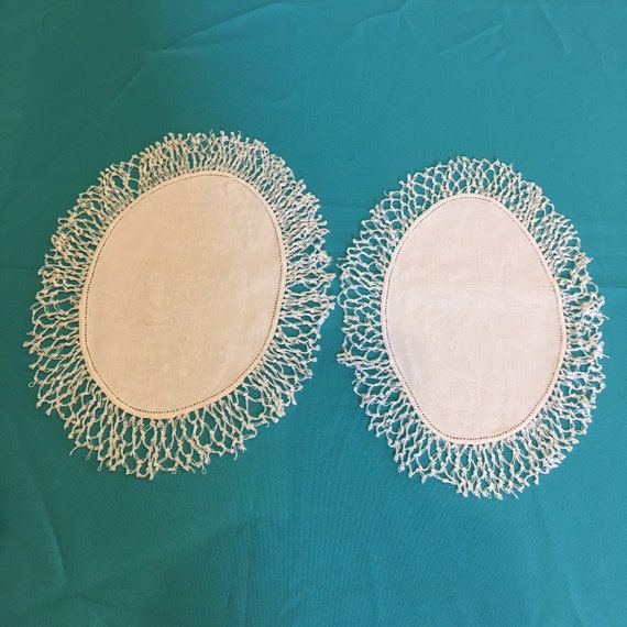 Vintage 2 Oval Linen and String Lace Border Doilies. Set of | Etsy