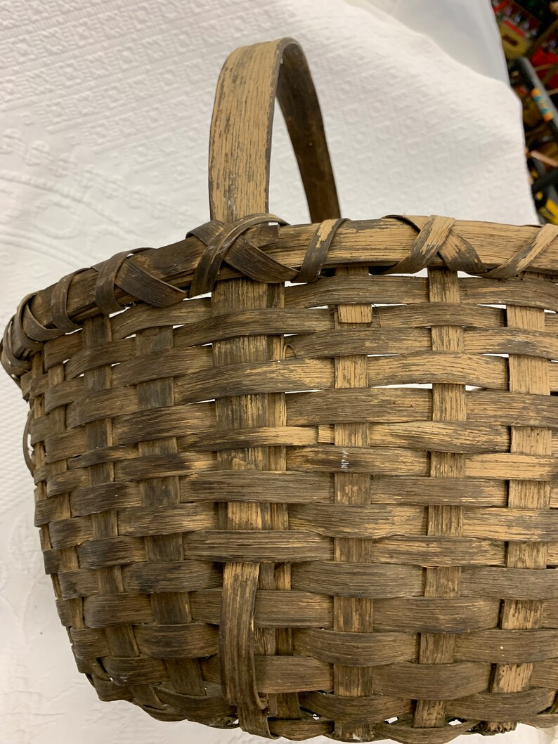 Antique Rustic Large Market Style Basket. Wood Slats Darkened With Age ...