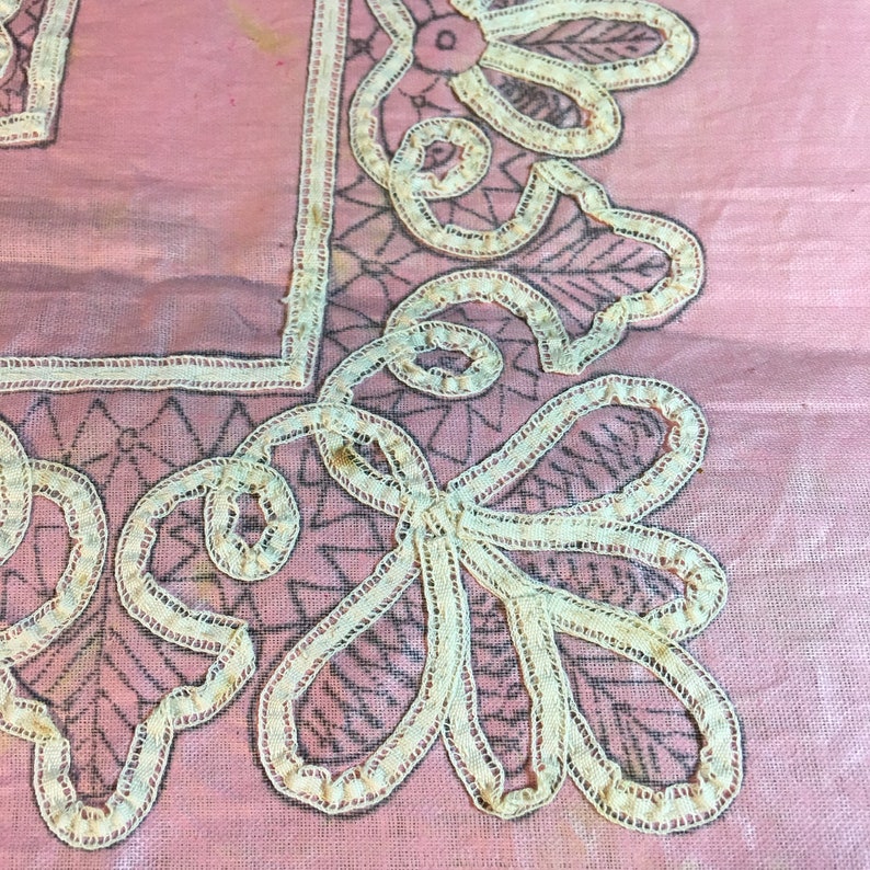 Victorian Battenberg Base Design Fabric With Tape Lace Basted to Pink ...