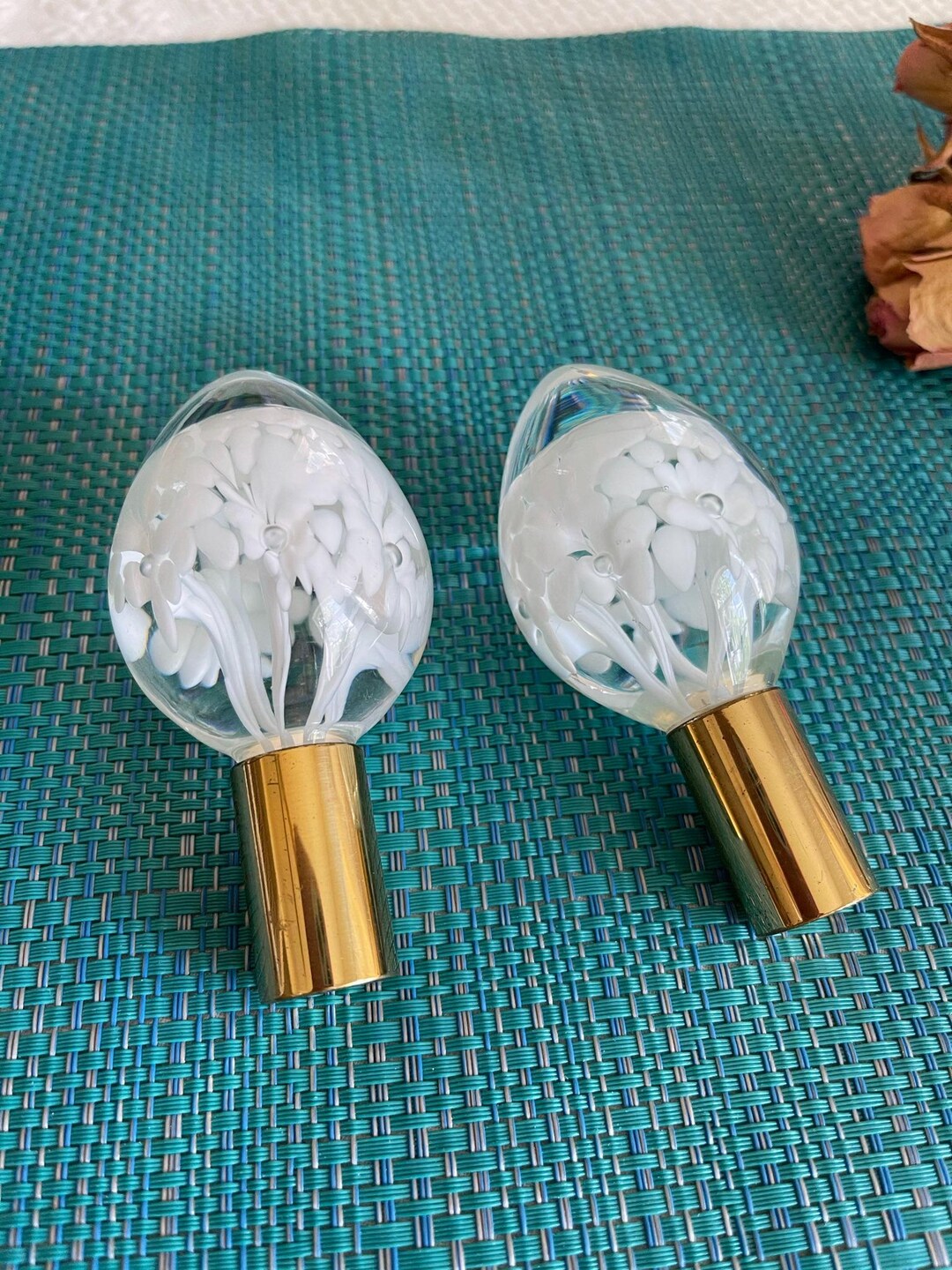Vintage Lamp Finials in Hand Blown Clear and White Glass With Flower ...