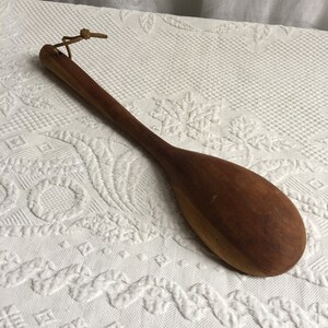 Vintage Wooden Bowl Spoon With Hole in End of Handle With Leather Strap ...