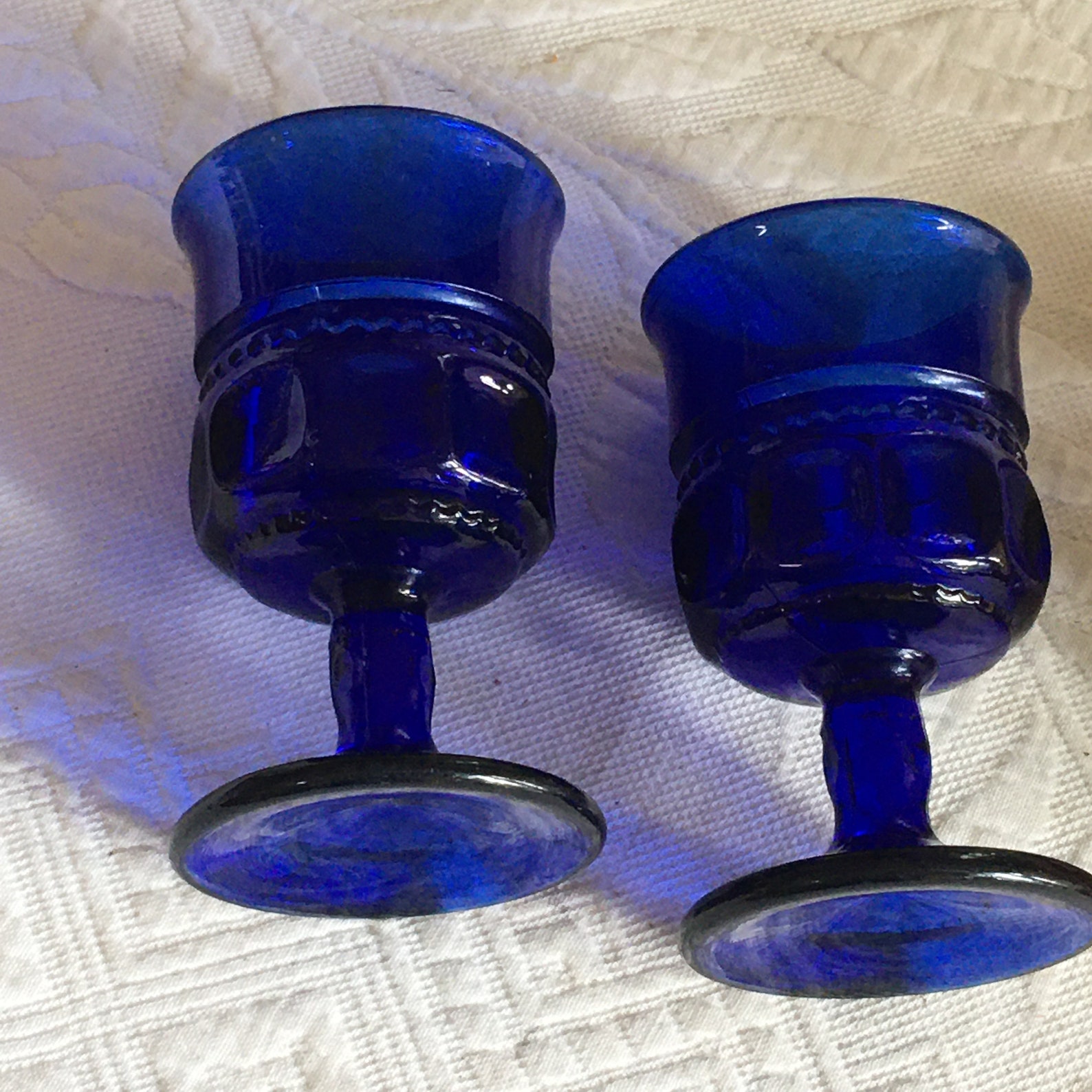 Vintage 2 Cobalt Blue Thumb Print Design Footed Shot Glasses. - Etsy