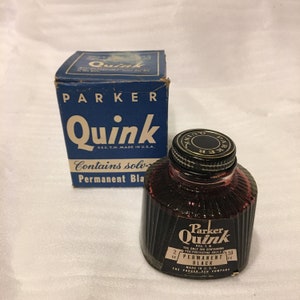 Vintage Permanent Black Parker Quink Ink for Fountain Pen or Quill. 2 ...