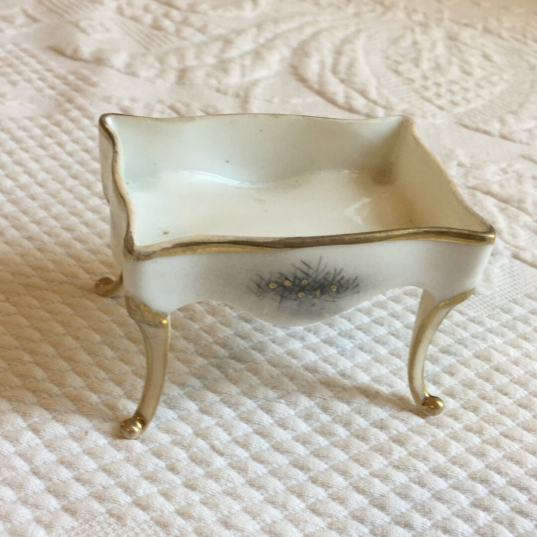 Vintage Dresser Pin Dish. Rectangular Footed Dish for Pins or Trinkets ...