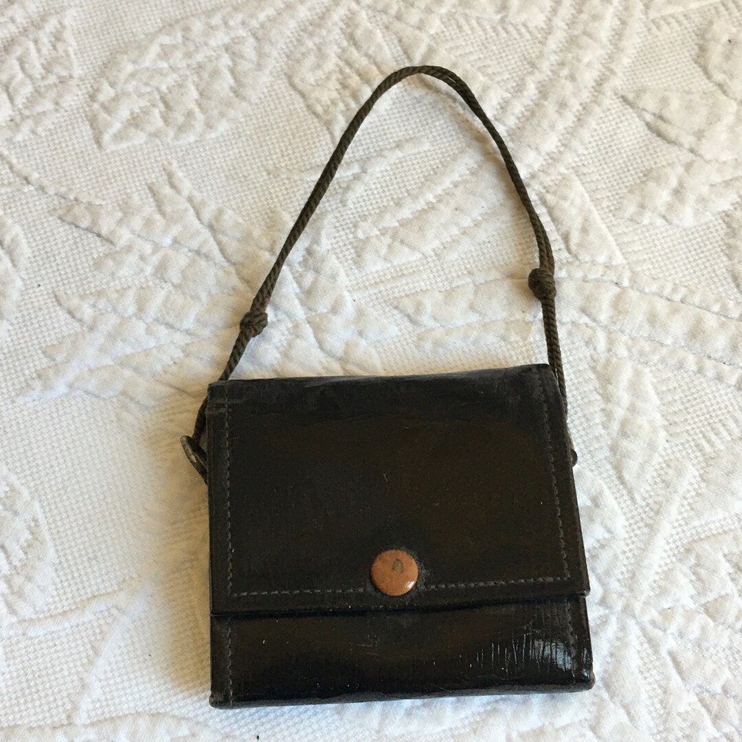 Antique Faux Leather Coin Purse With Side Rings and Rope Handle. Small ...