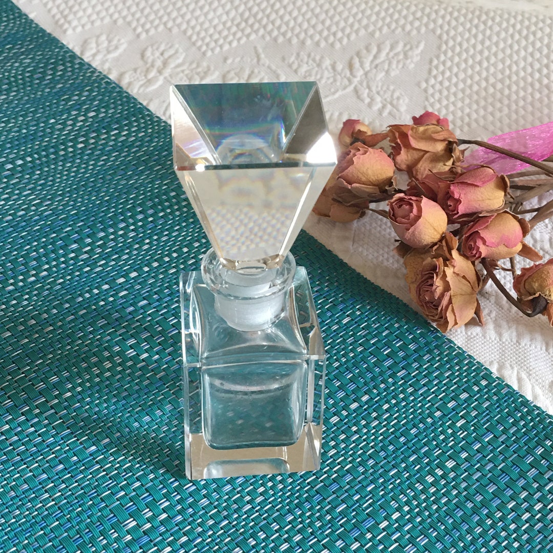 Vintage Clear Crystal Perfume Bottle. Square Bottle With Upside Down ...