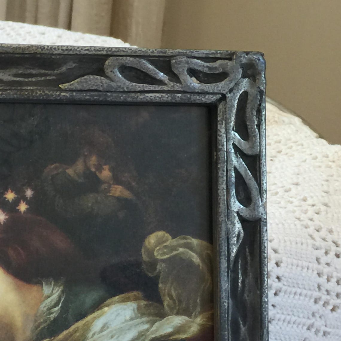 Victorian Embossed Wood Silvery Frame With Romantic Picture of Lady ...