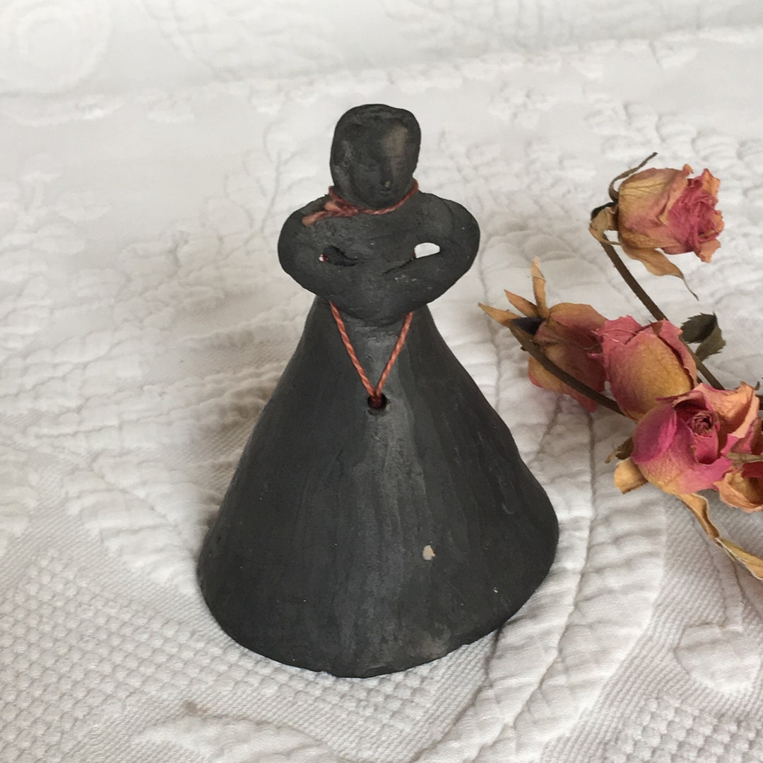Antique Victorian Hand Formed Lady Black Clay Bell. Bell Has a Nice ...