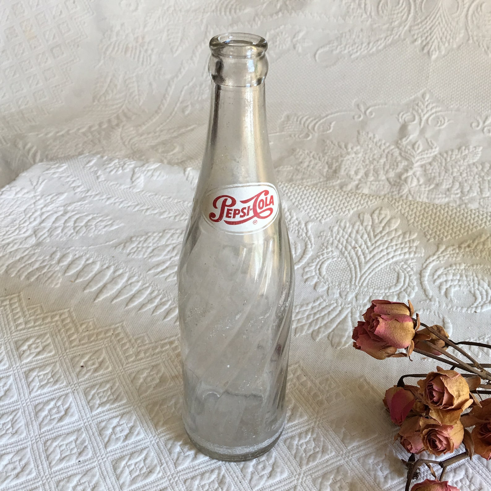 Vintage 1961 Pepsi Cola Bottle. Swirling Fluted Designed Glass. Paint ...