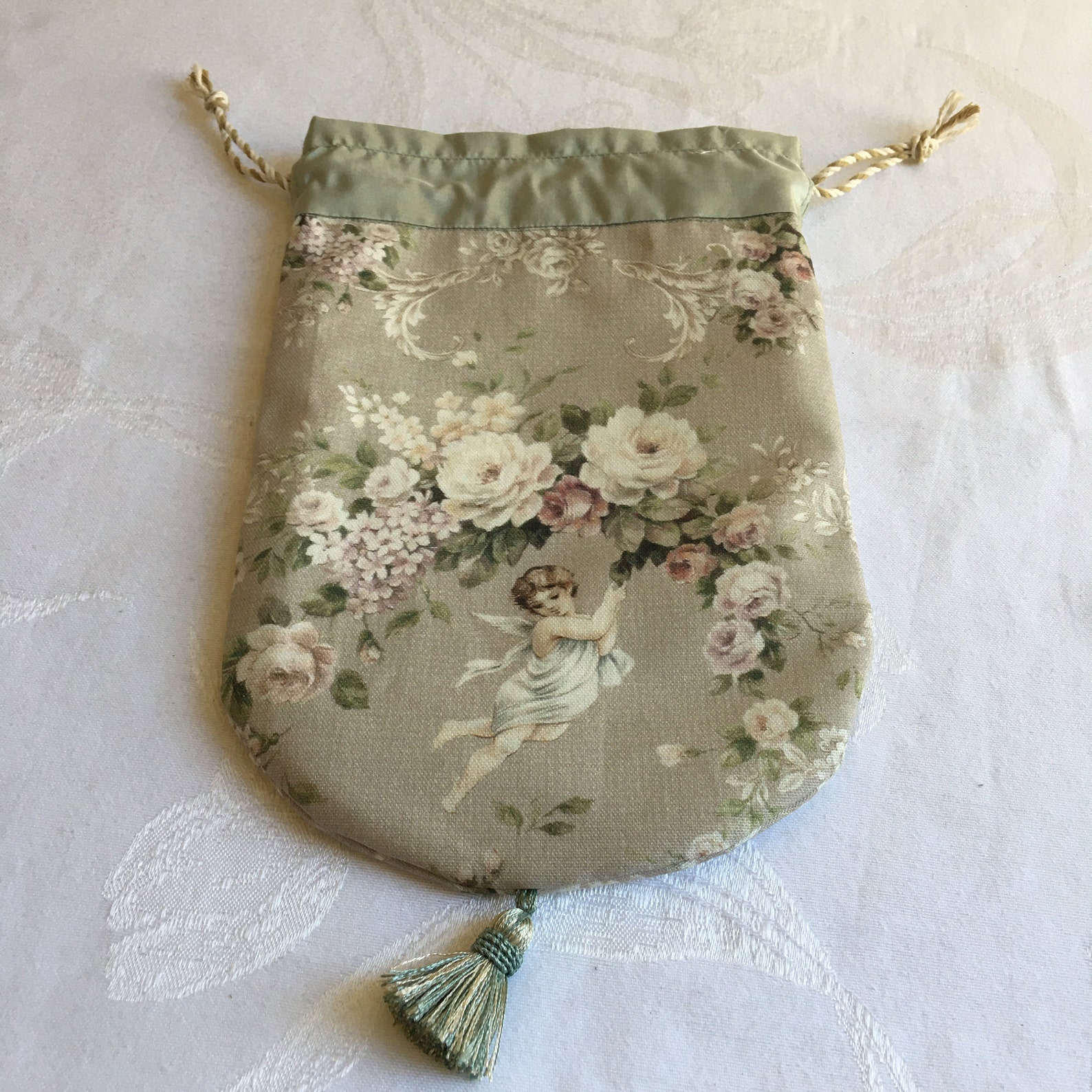Handmade Cotton And Silk Reticule With Artist Designed Fabric White