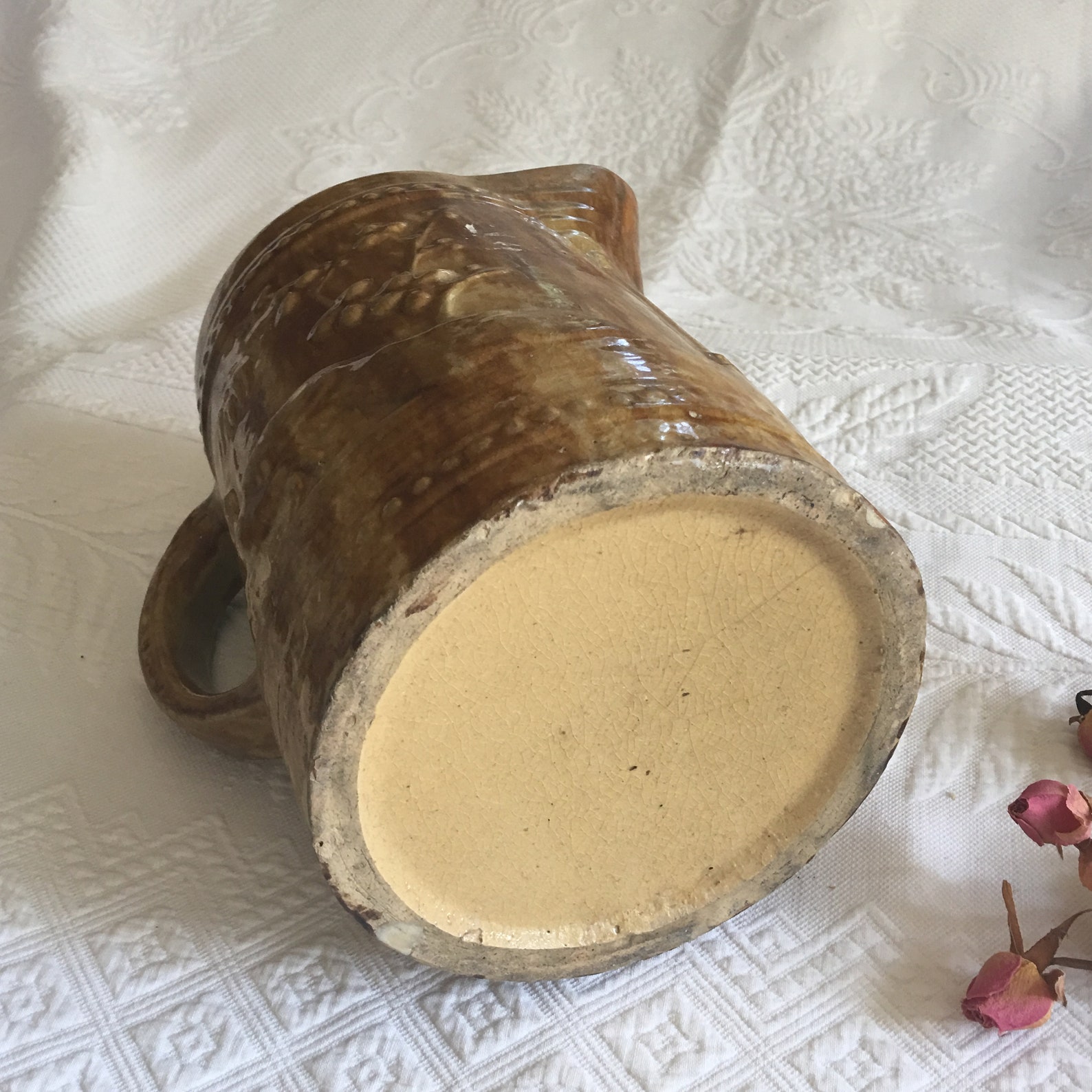 Antique Yellow Ware Pitcher With Peacock Tree and Floral | Etsy