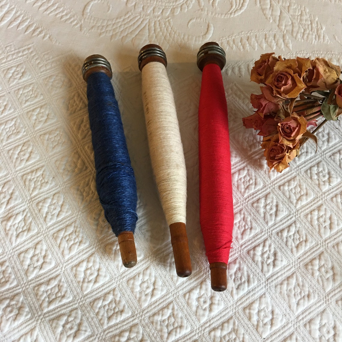 Vintage Antique Thread Spool Spindles in Red White and Blue. - Etsy