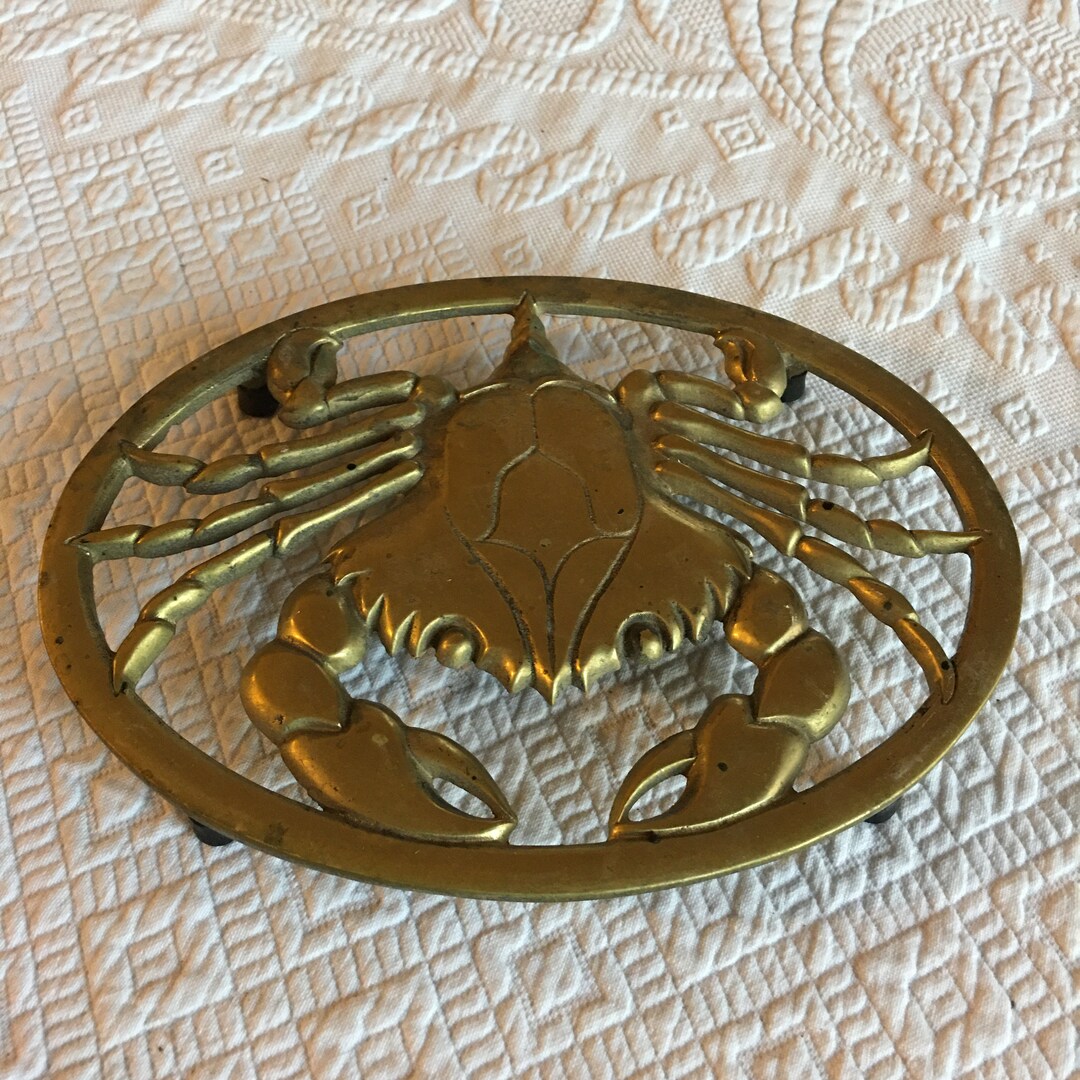 Vintage 1980 Gorham Brass BR17 Crab Trivet With 4 Rubber Feet. Oval ...