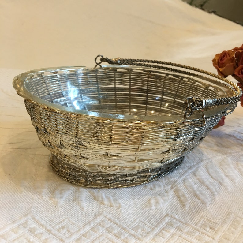 Vintage Silver Metal Woven Basket Container. Use to Hold Candy or Other ...