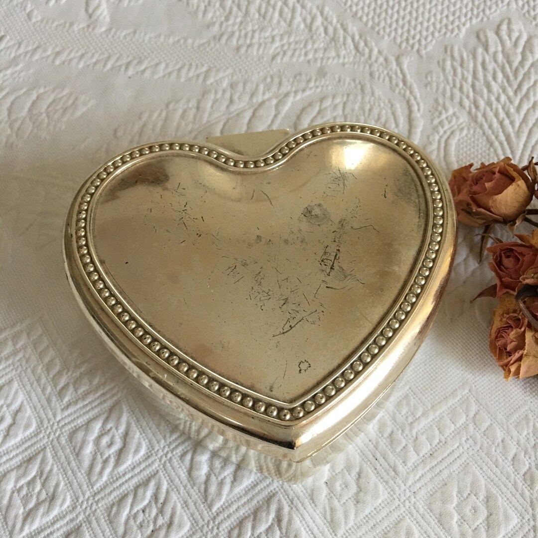 Vintage Silver Plate Heart Jewelry Box With Maroon Red Lining. Lacquer ...