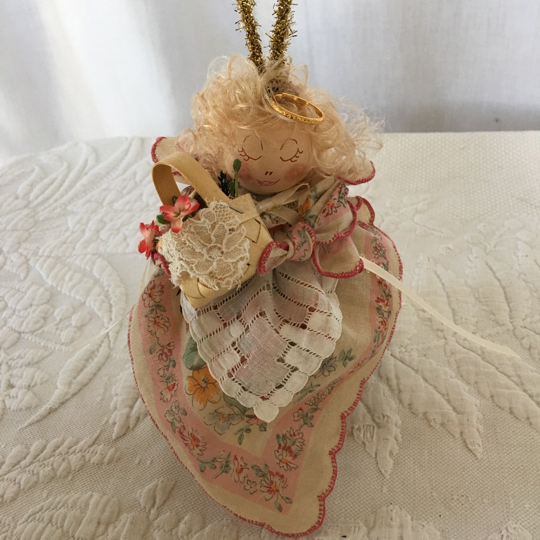 Hankie Angel, Handmade Pink Angel Old Lace and Linens. Square Floral ...