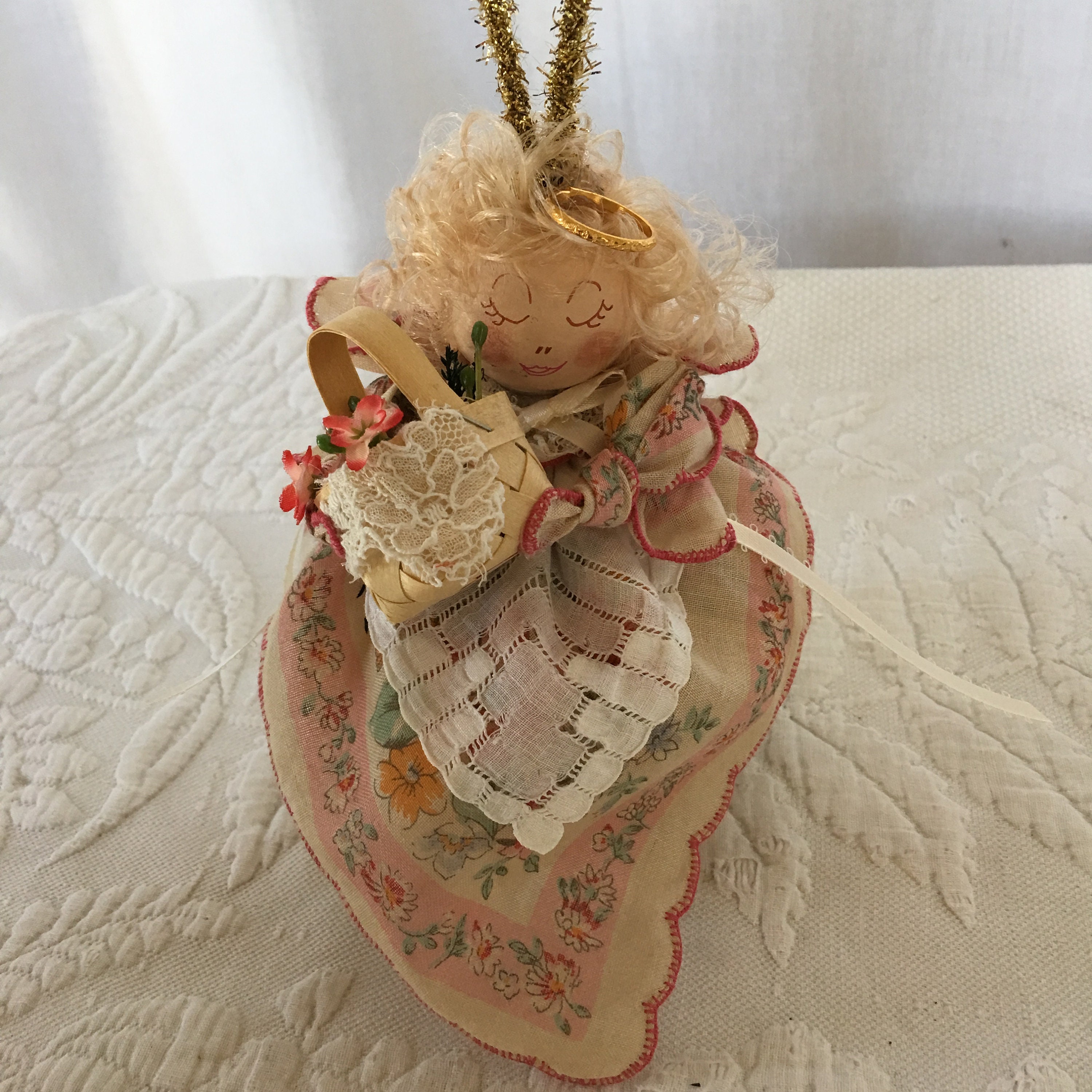 Hankie Angel Handmade Pink Angel Old Lace and Linens. Square - Etsy