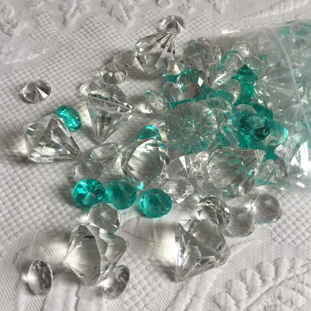 Faceted Clear & Aqua Acrylic Gems for Decorating. Great for a Wedding ...