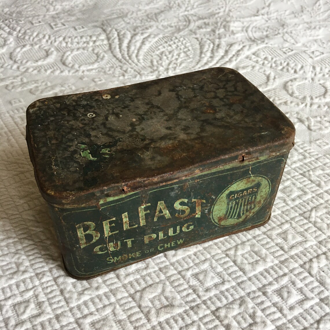 Antique Belfast Cut Plug Smoke or Chew Tobacco Tin. Choose Shape of Tin ...