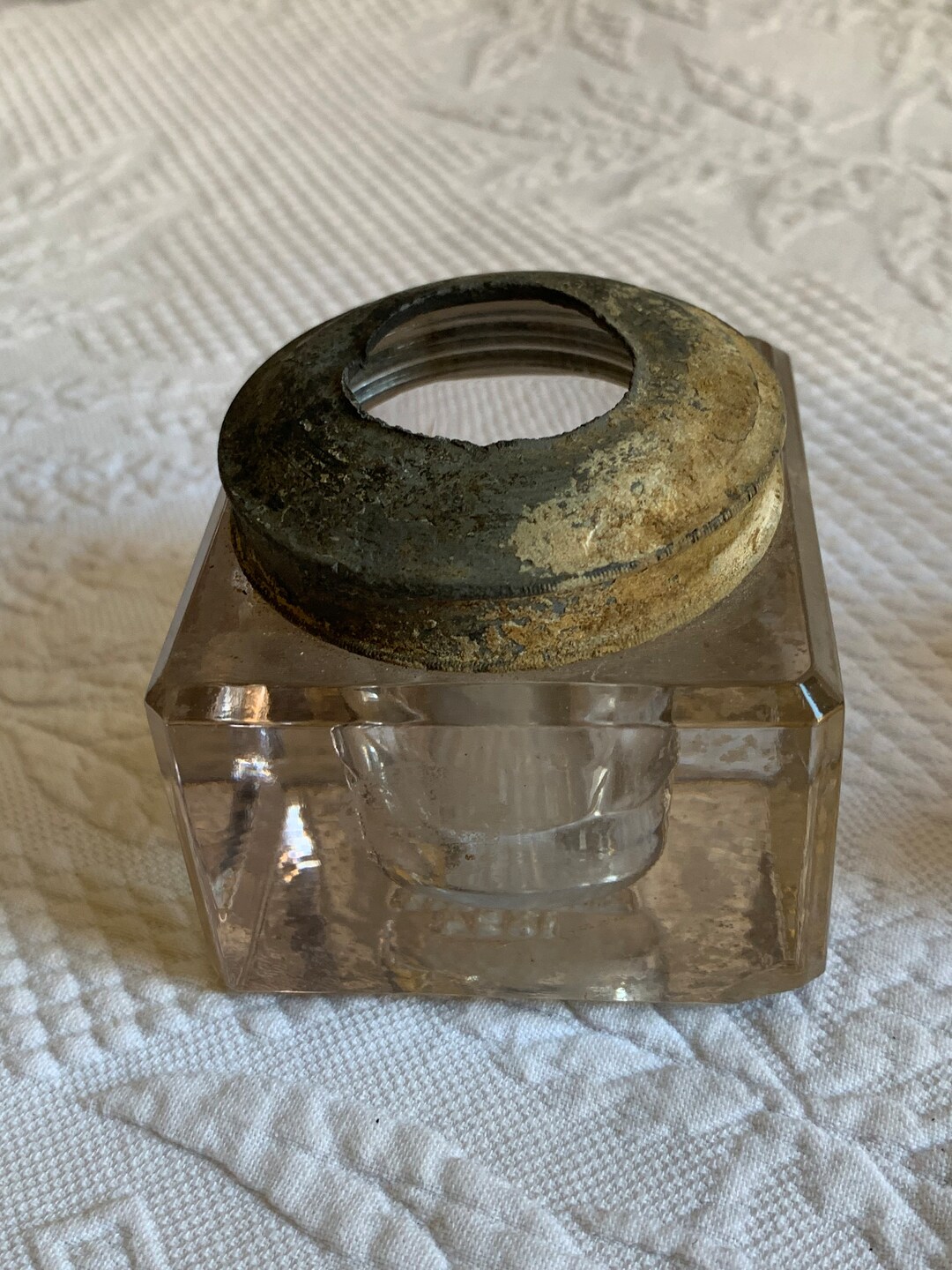 Antique 1894 Inkwell. Glass Beveled Edges Glass With Screw off Lid ...