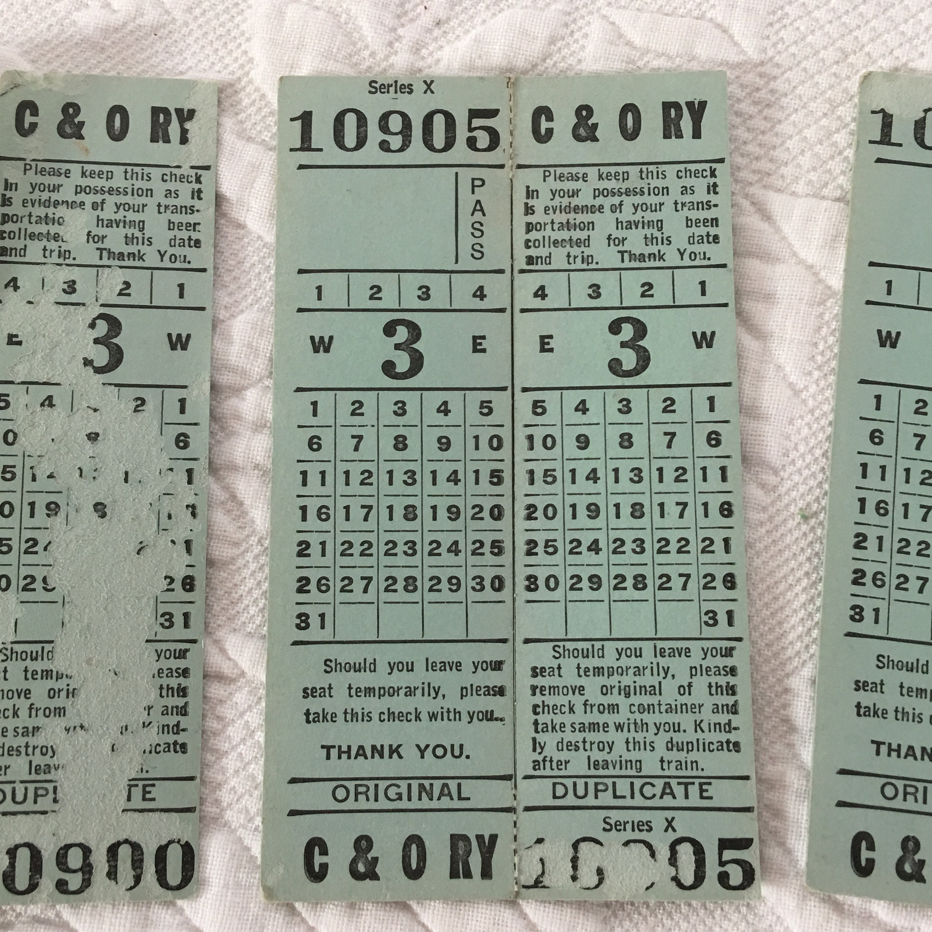 Vintage 3 C & O Railway Original Tickets. Series X Ticket Passes With ...