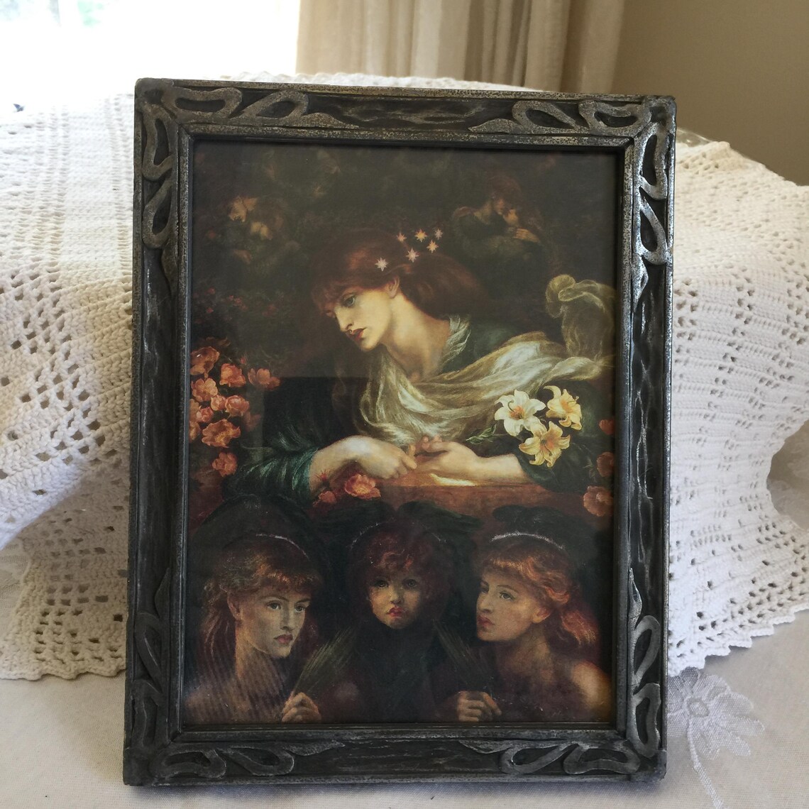 Victorian Embossed Wood Silvery Frame With Romantic Picture of Lady ...