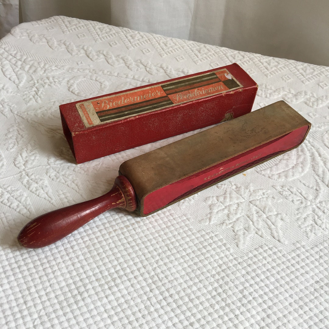 Vintage Razor Sharpening Leather and Wood Boxed Sharpener. Biedermeier ...