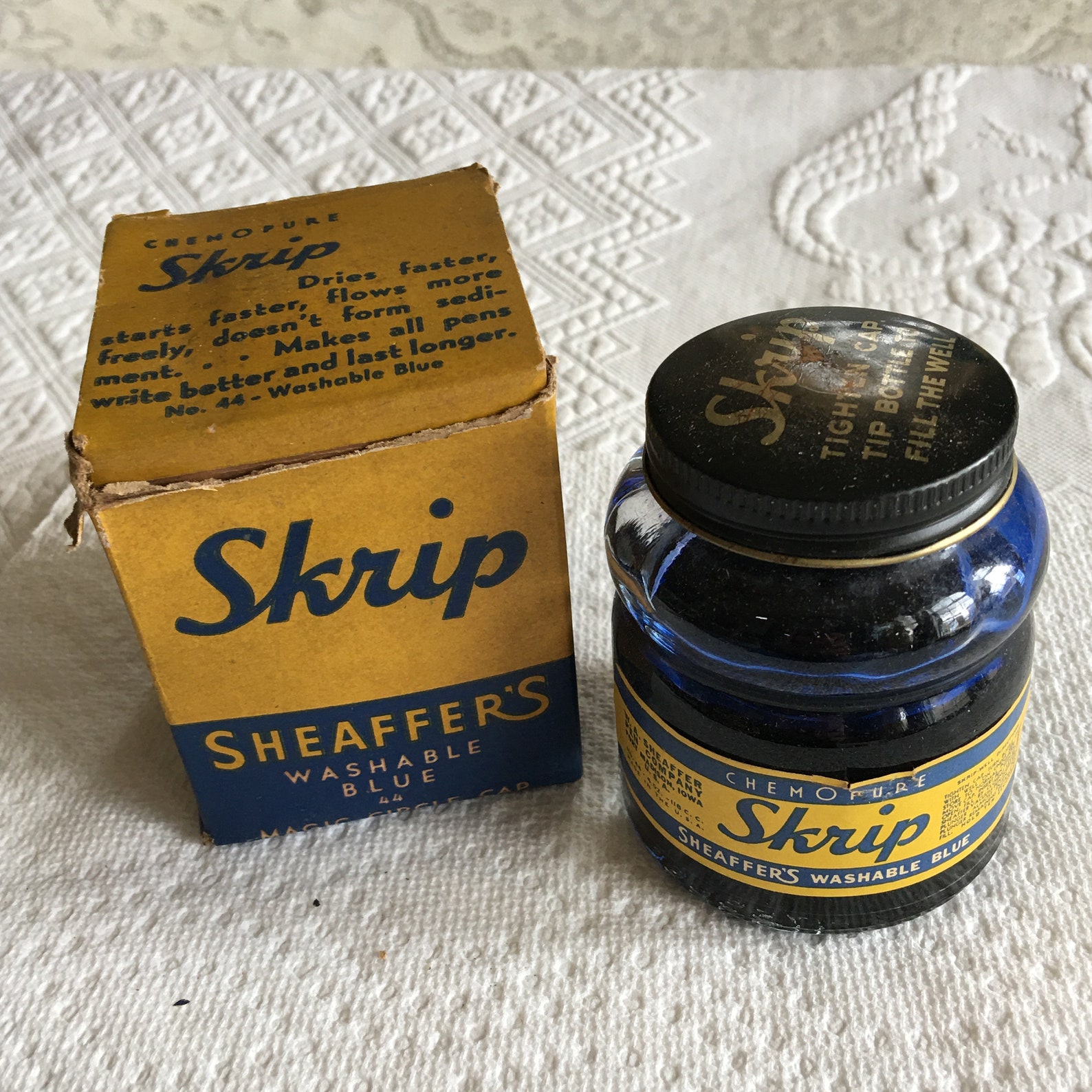 Vintage Royal Blue Ink and Washable Blue Sheaffer's Skrip Ink. 4 Ounce ...