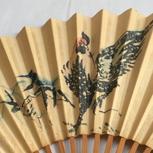 Vintage Wood and Paper Fan With Oriental Rooster Design. Gentle ...