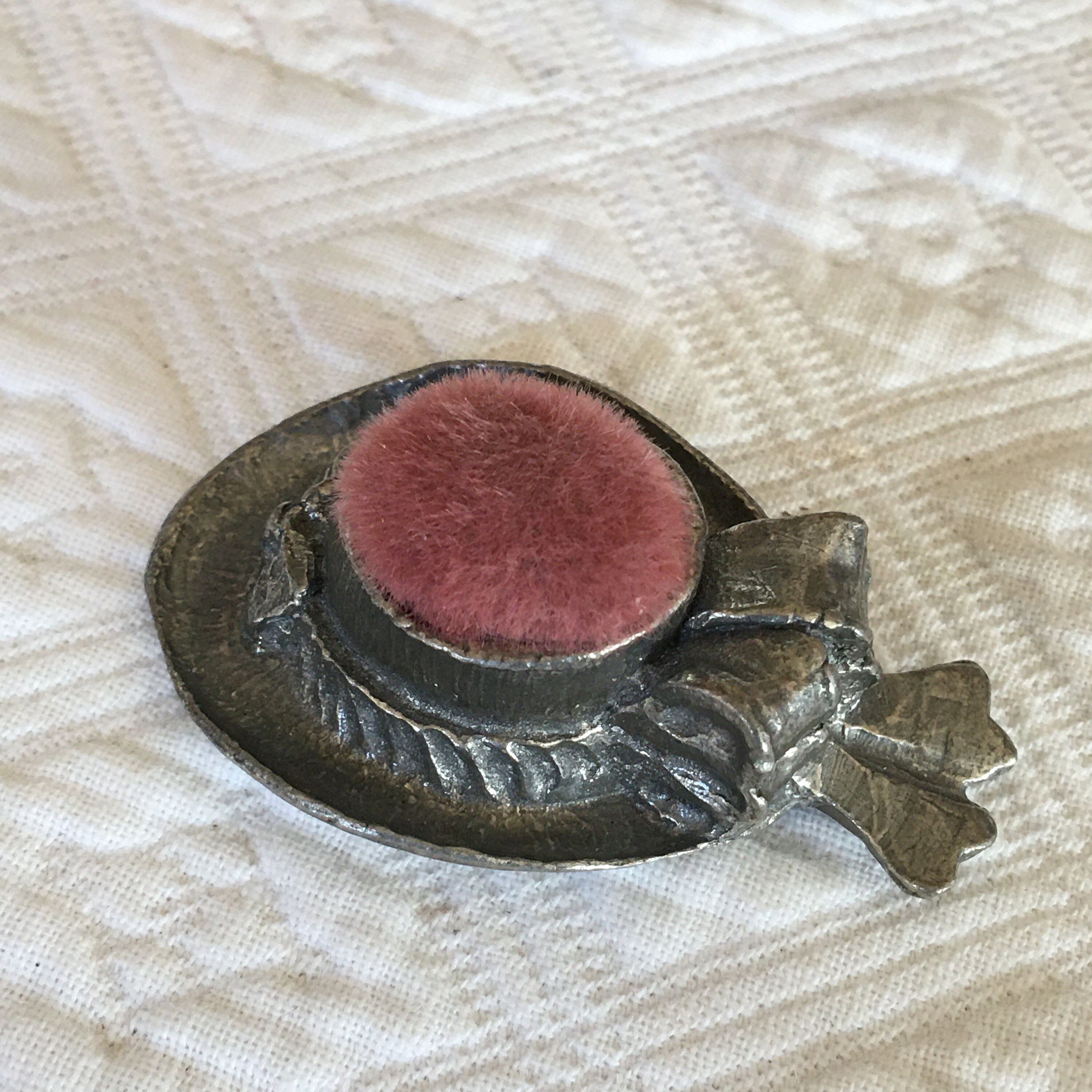 Antique Pin Cushion. Mini Vict. Hat Cushion. Antique Silver Pewter Lady ...