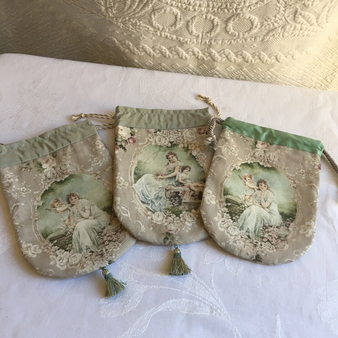 Handmade Cotton and Silk Reticule With Artist Designed Fabric, White ...