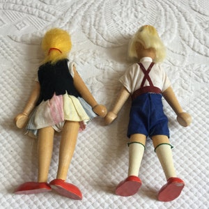 Vintage 1950s German Wooden Peg Jointed and Strung Folk Dolls Wearing ...