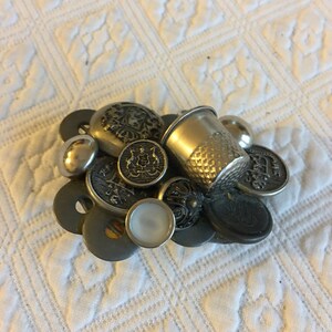 Vintage Button Brooch. Hand Made Silver Buttons and Thimble Covering a ...