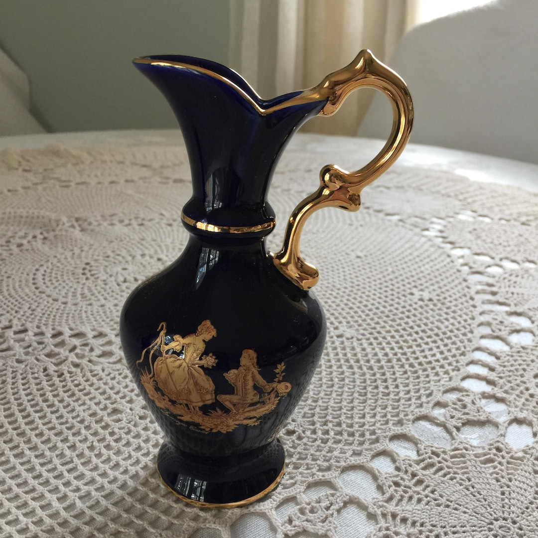 Vintage Limoges Blue and Gold Fancy Urn Pitcher. Great for Display or ...