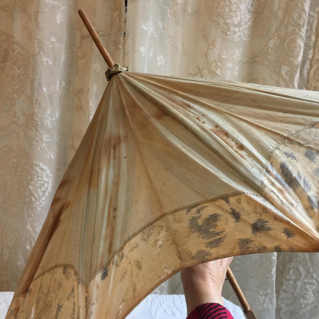 Antique Parasol/umbrella. Cotton and Wood Parasol. Pulled Thread Look ...