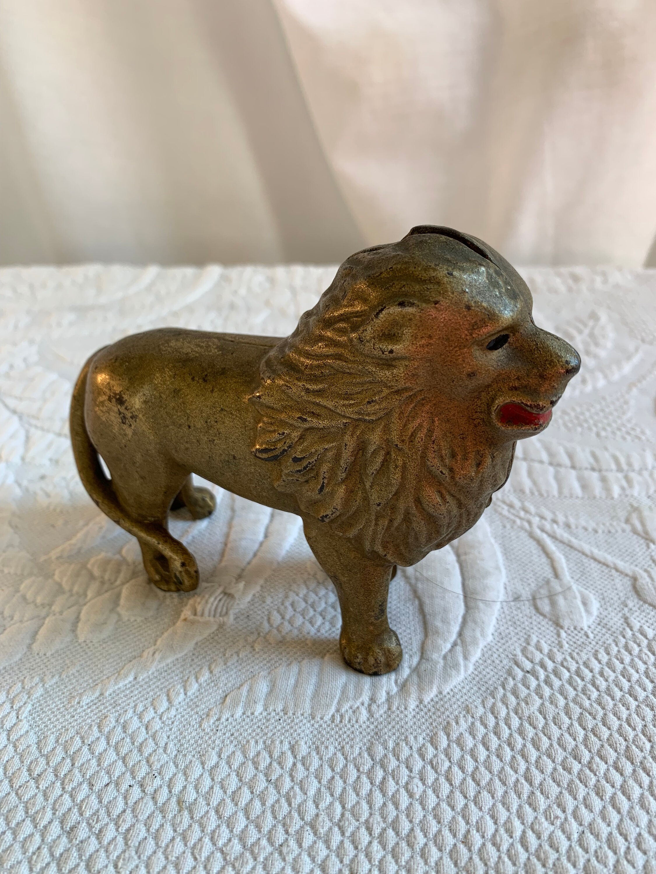 Vintage Brass Lion Bank Figurine. Gold Brass Lion With Coin Slot on ...