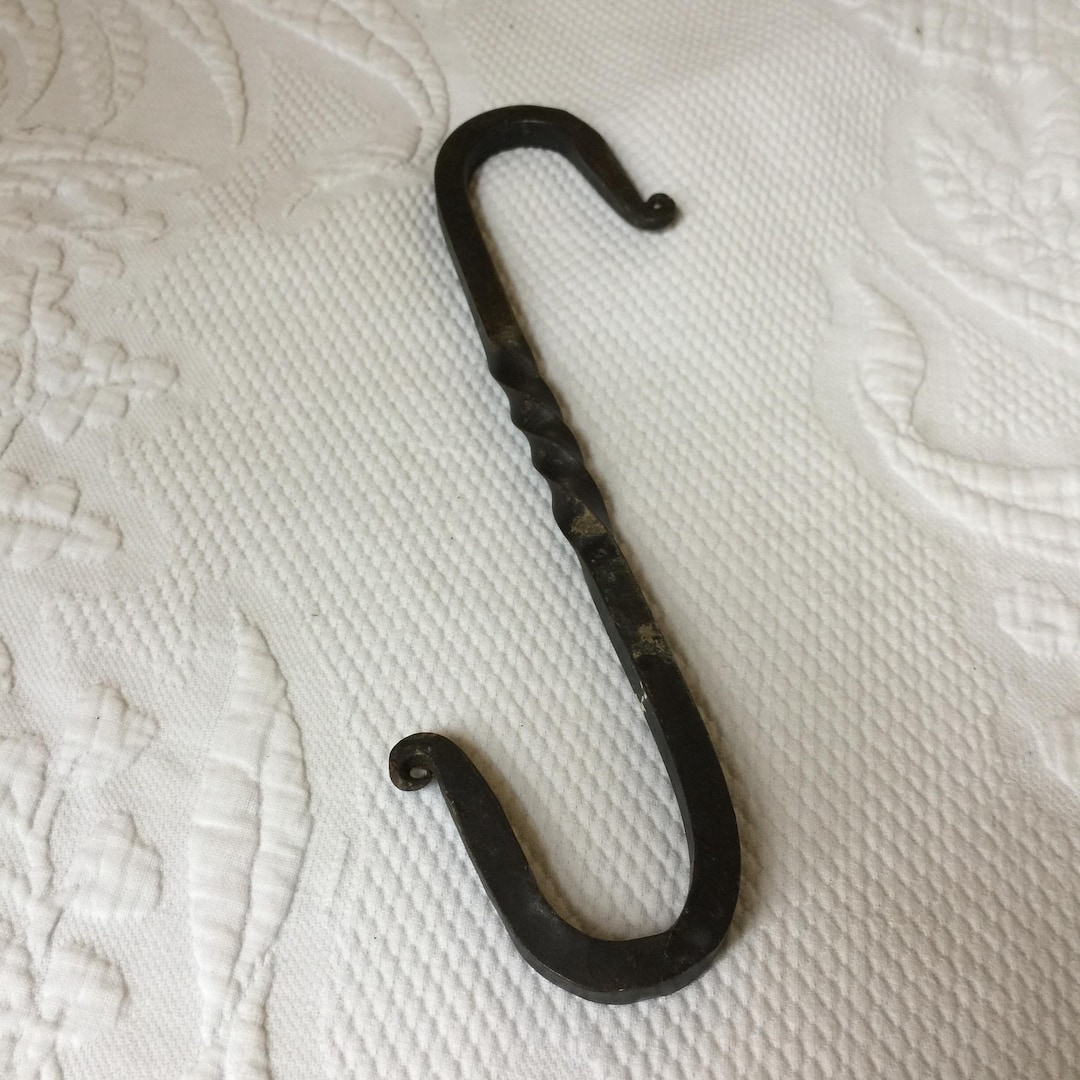 Wrought Iron Twisted S Hook. Square Wrought S Hook With Curly Cue Ends. Rustic and Primitive S ...
