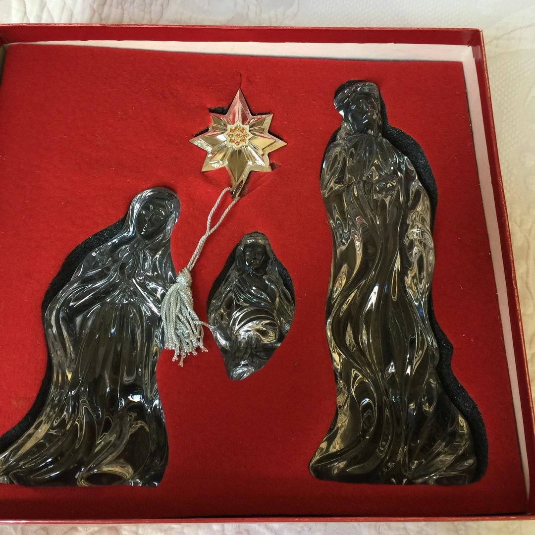 Vintage Lenox Glass Nativity Set. Mary, Joseph, Baby Jesus and Star ...