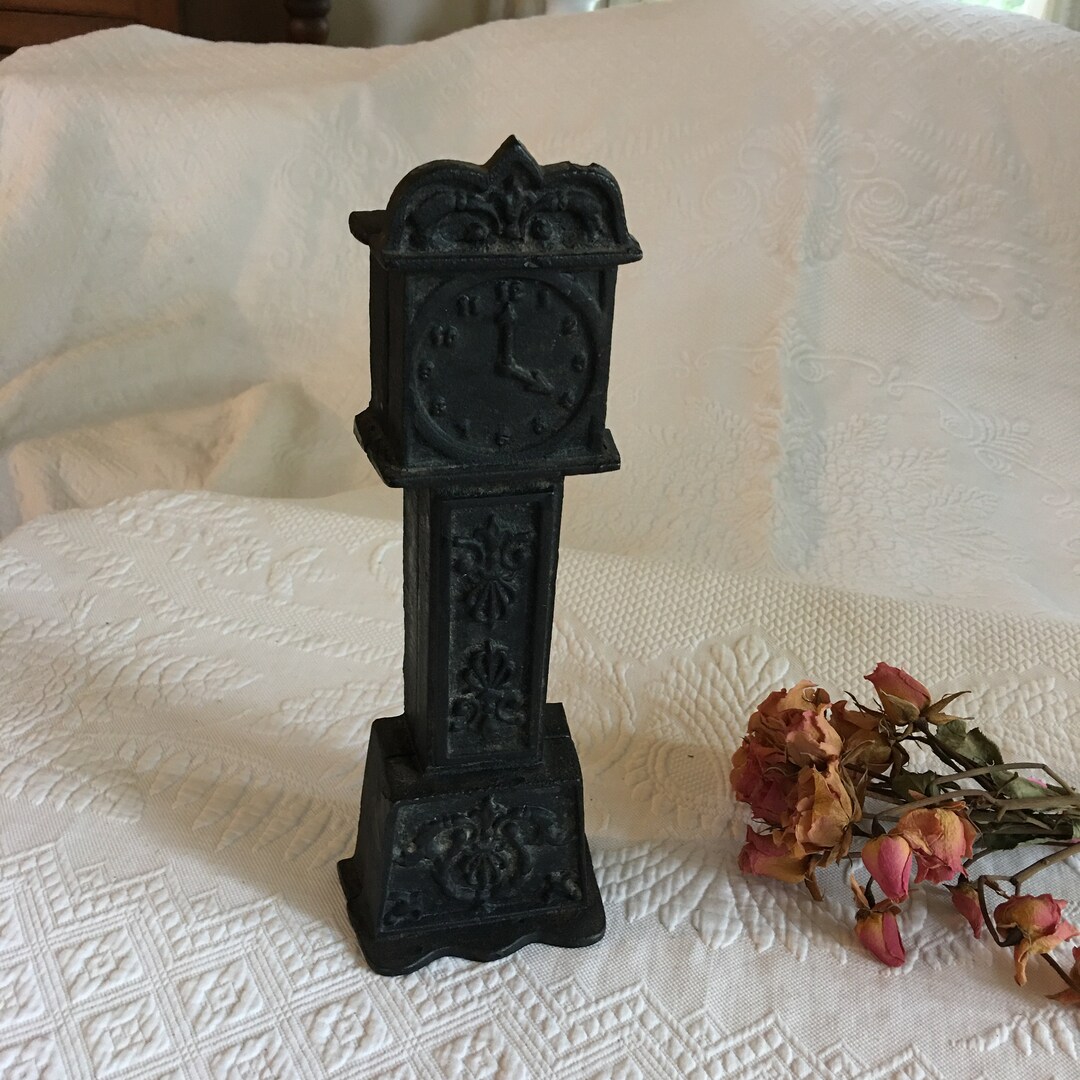 Antique Cast Iron Grandfather Clock Bank. Collectible Bank Clock ...