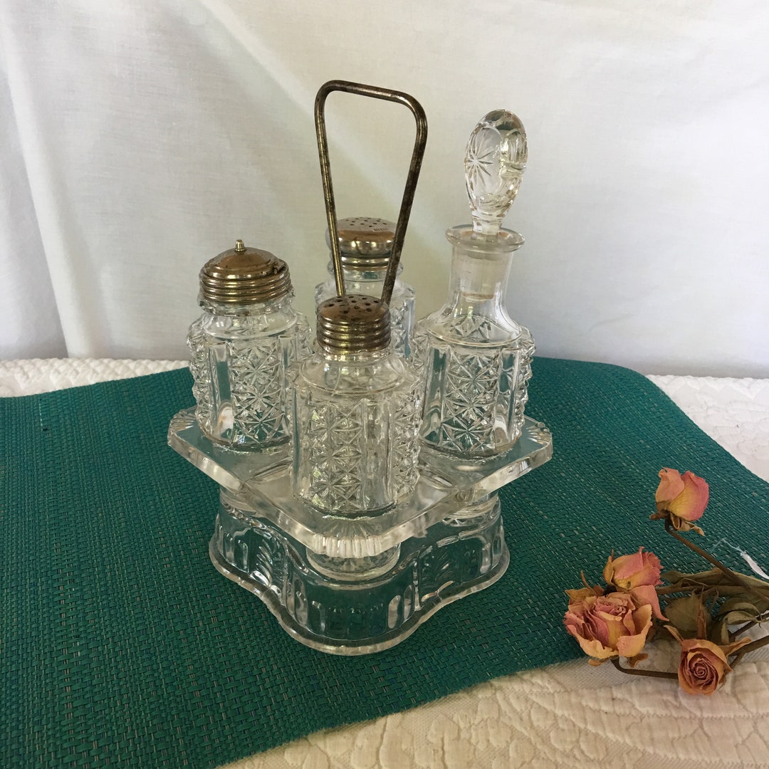 Antique 1880s Victorian Glass Castor Cruet Condiment Caddy for Tables ...