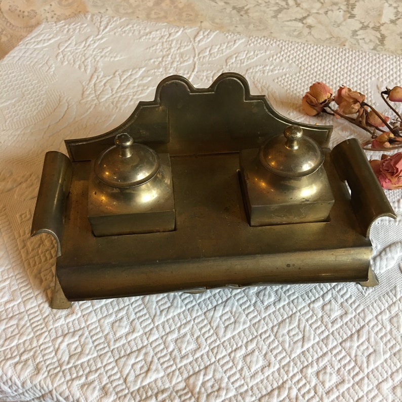 Antique Brass Ink Well. Double Square Lidded Ink Pots in | Etsy