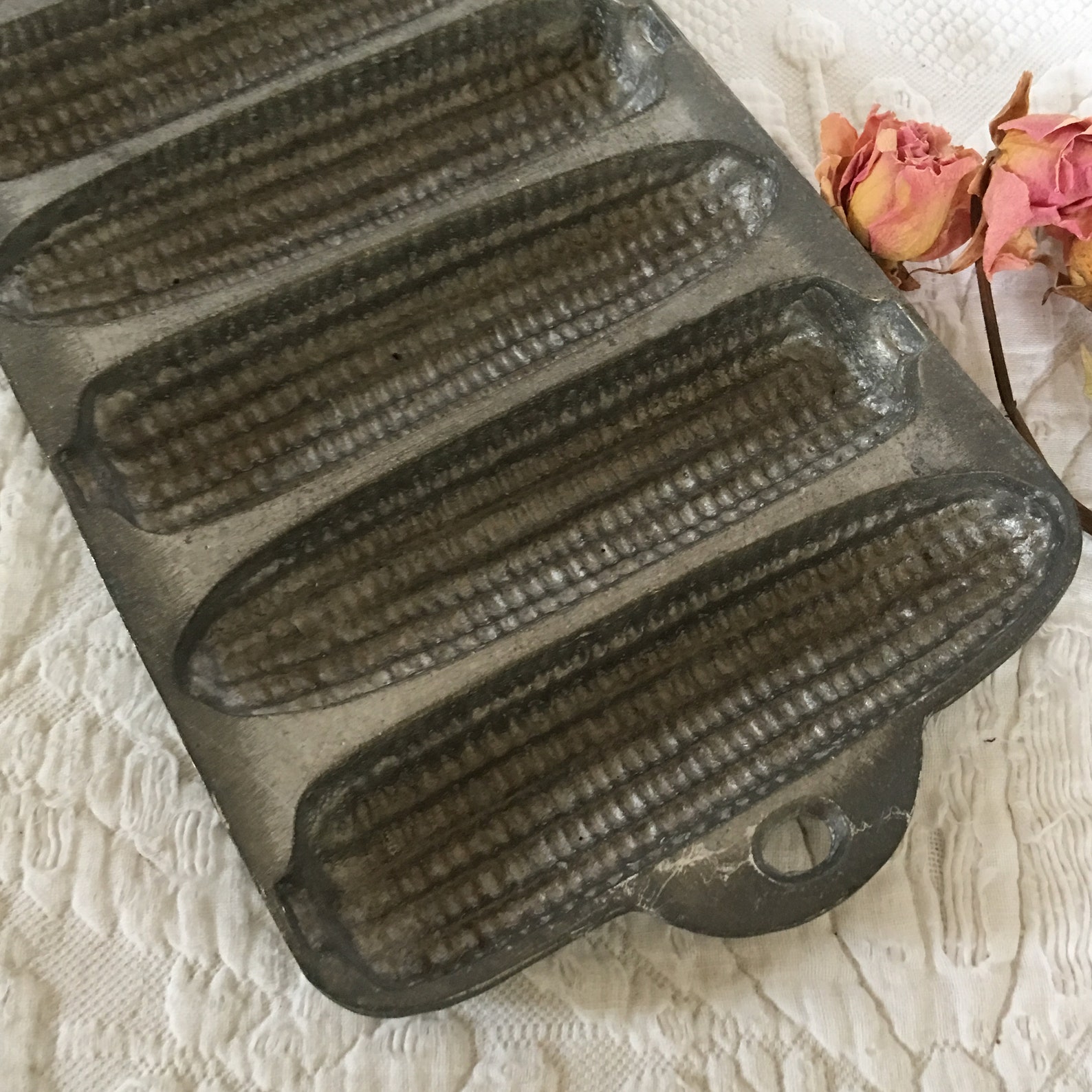 Vintage Silver Cast Iron Corn Molds Cornbread Pan. Two Holes | Etsy