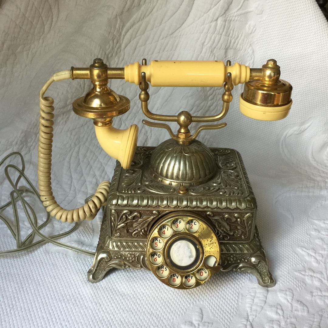 Vintage Imperial Brass and Ivory Fancy Ornate Rotary Telephone. Hand ...