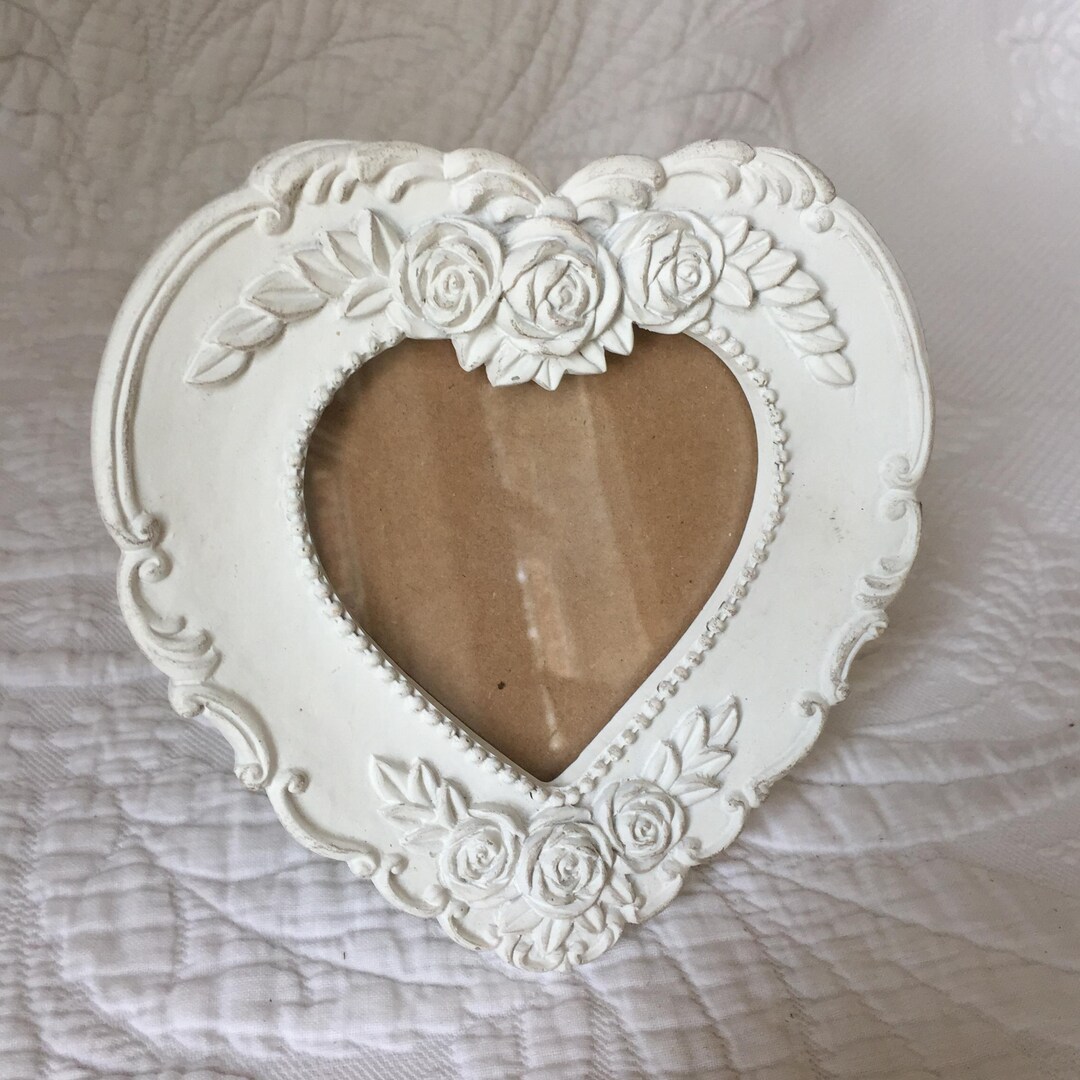 Vintage Concepts in Time Heart Frame. Composite White Shabby Chic Rose ...