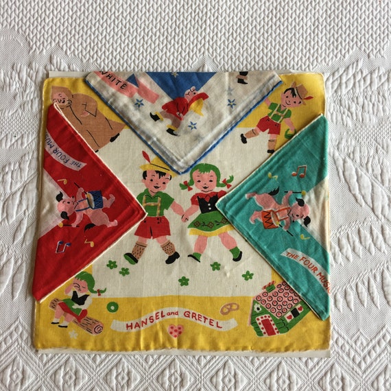 Vintage 4 Children's Handkerchief Set of Story Hankies. | Etsy